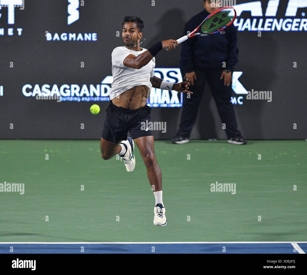 Bengaluru, India. 5th Jan, 2026. Sumit Nagal (IND) on action during the ...