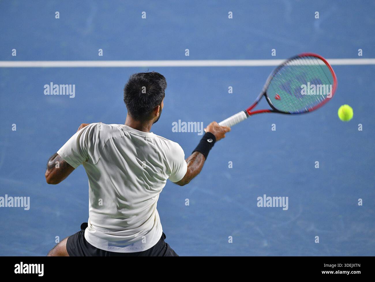 Bengaluru, India. 5th Jan, 2026. Sumit Nagal (IND) on action during the ...