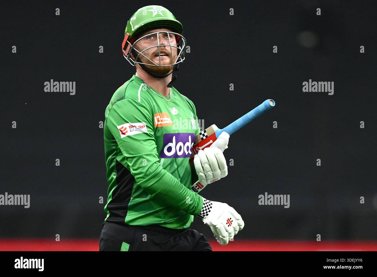 Tom Rogers of the Stars leaves the field after being dismissed by Ben ...