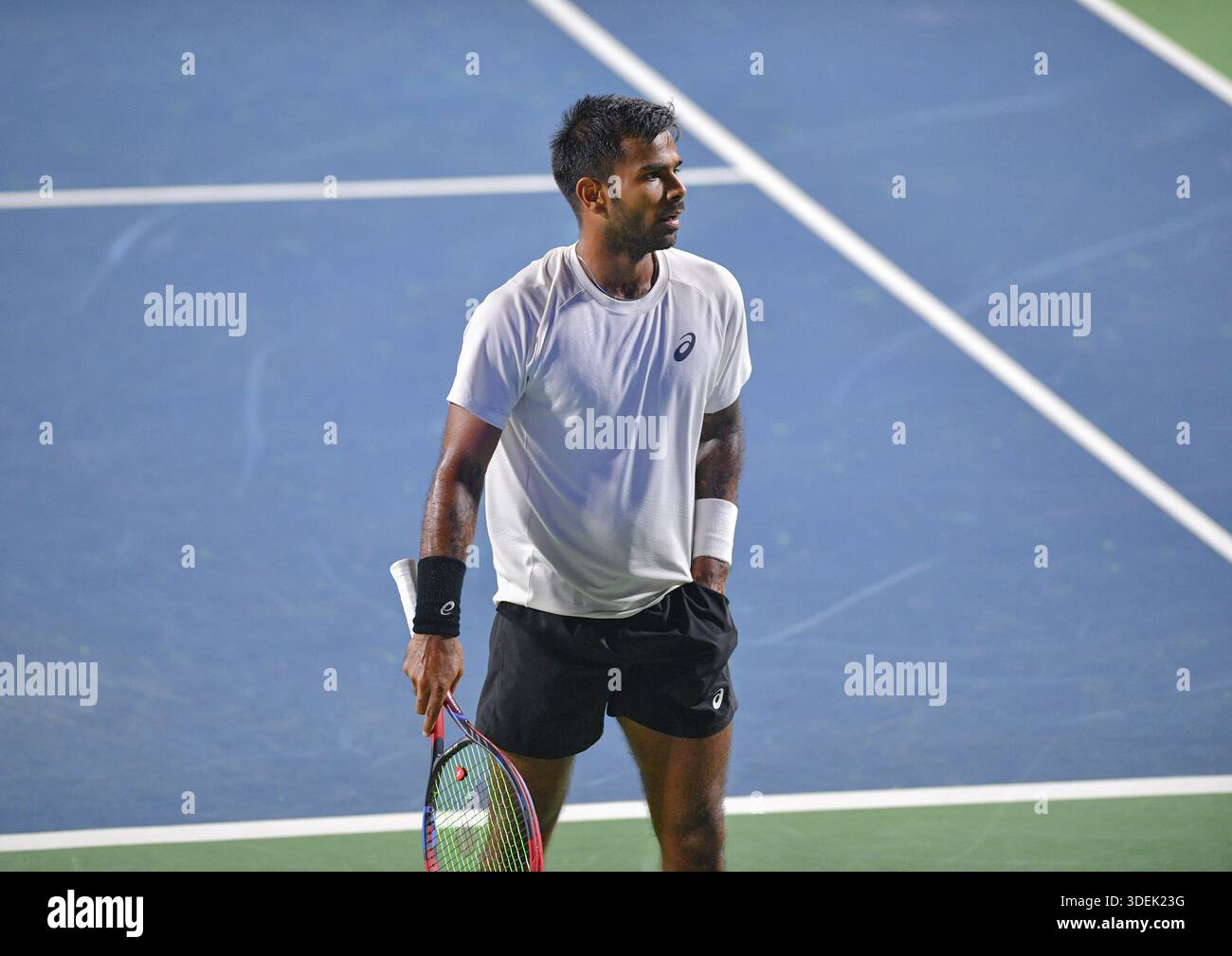 Bengaluru, India. 5th Jan, 2026. Sumit Nagal (IND) on action during the ...