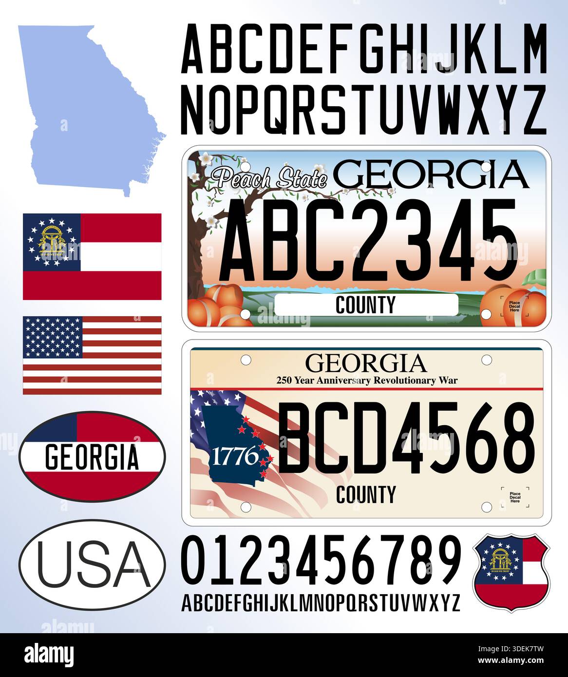 Georgia US state car license plate pattern 250th 2026, letters, numbers ...