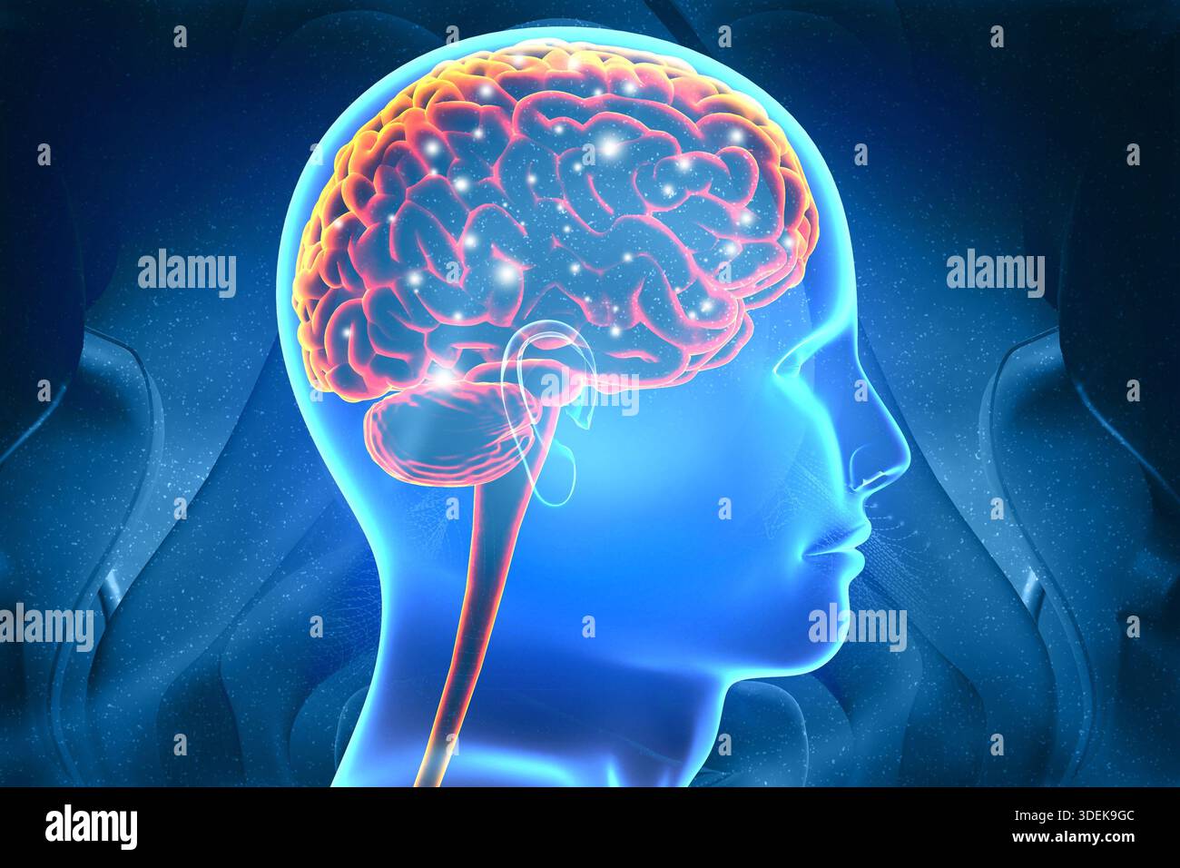 Human brain electrical impulses. science background. 3d illustration ...