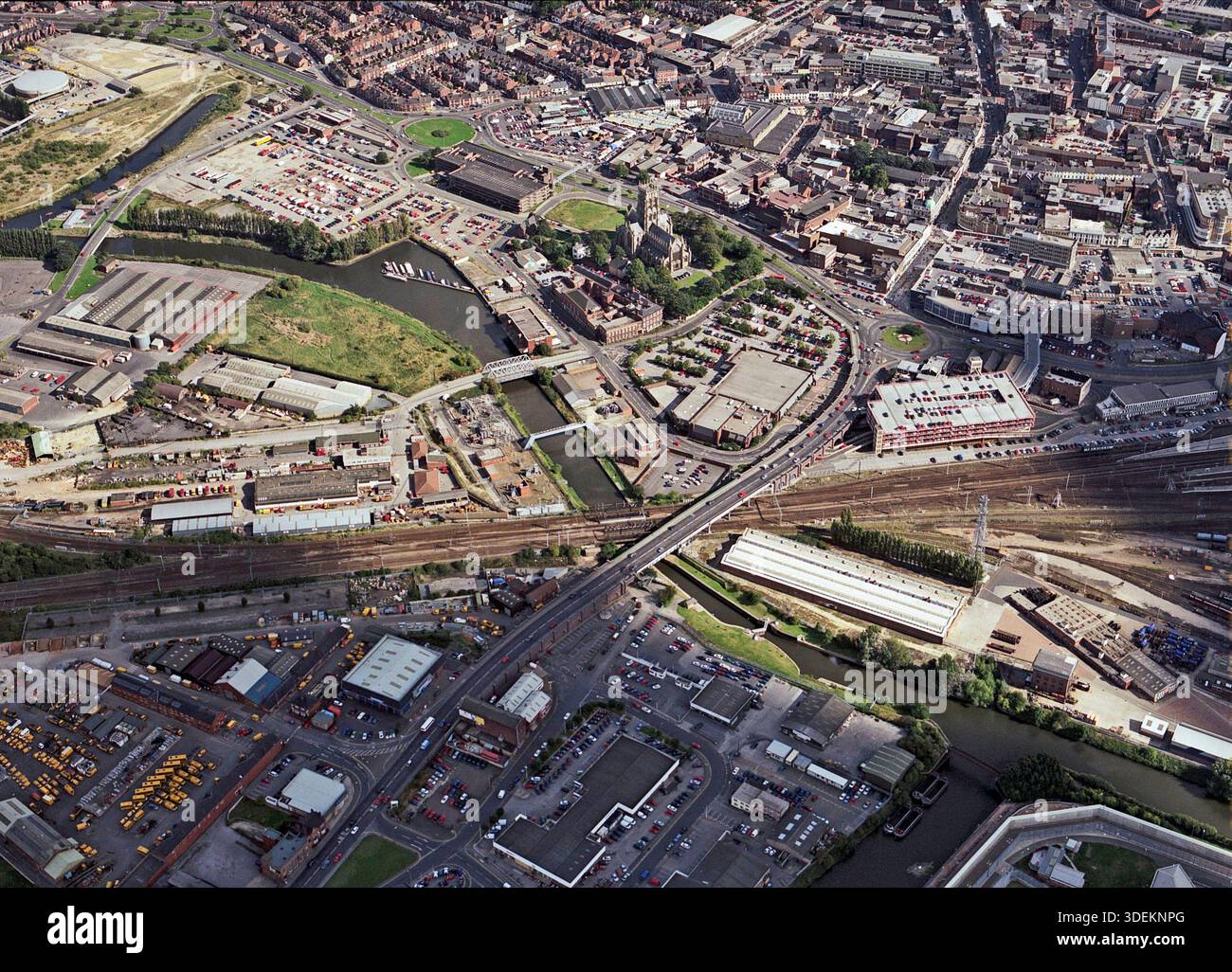 An historic aerial photograph of Doncaster north Bridge, shot in 1998 ...