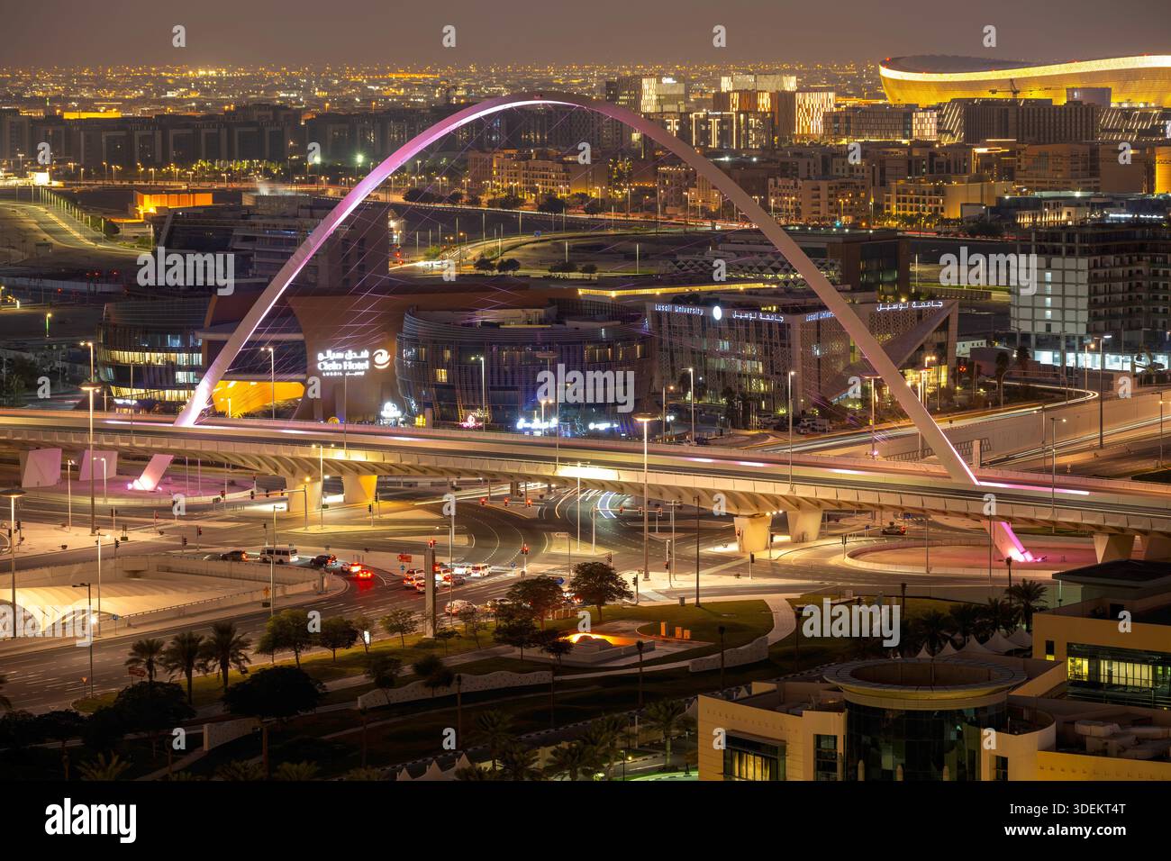 Lusail, Qatar - January 06, 2026: Arch bridge in Doha to Lusail public ...