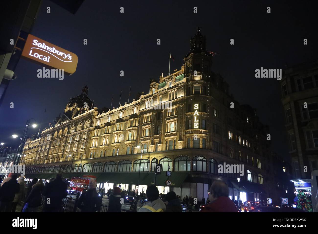 Famous British store Harrods lights up for sale during the Christmas ...