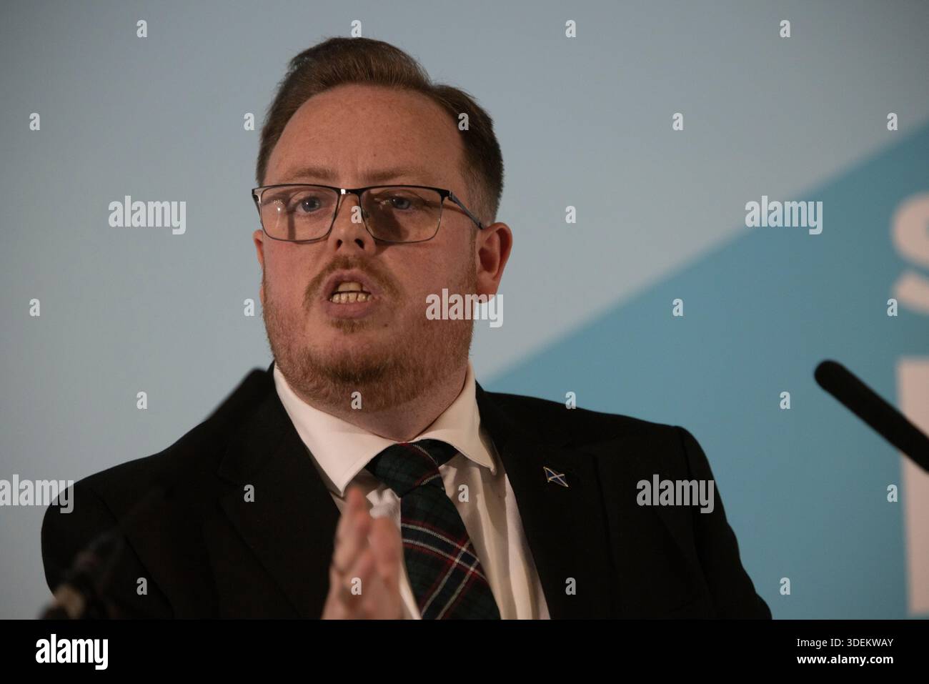 Thomas Kerr, Reform UK party councillor from Glasgow, speaking at a ...