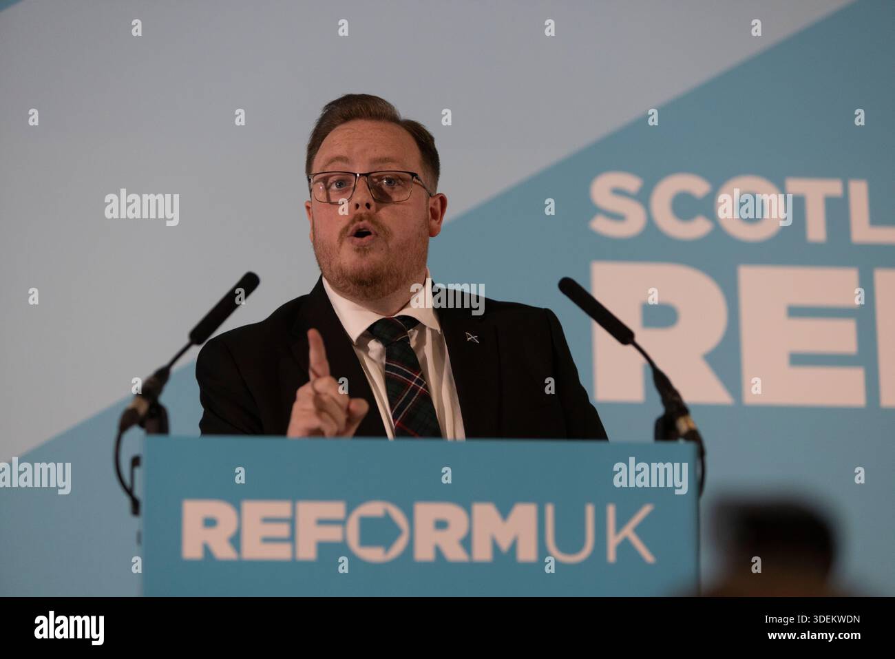 Thomas Kerr, Reform UK party councillor from Glasgow, speaking at a ...