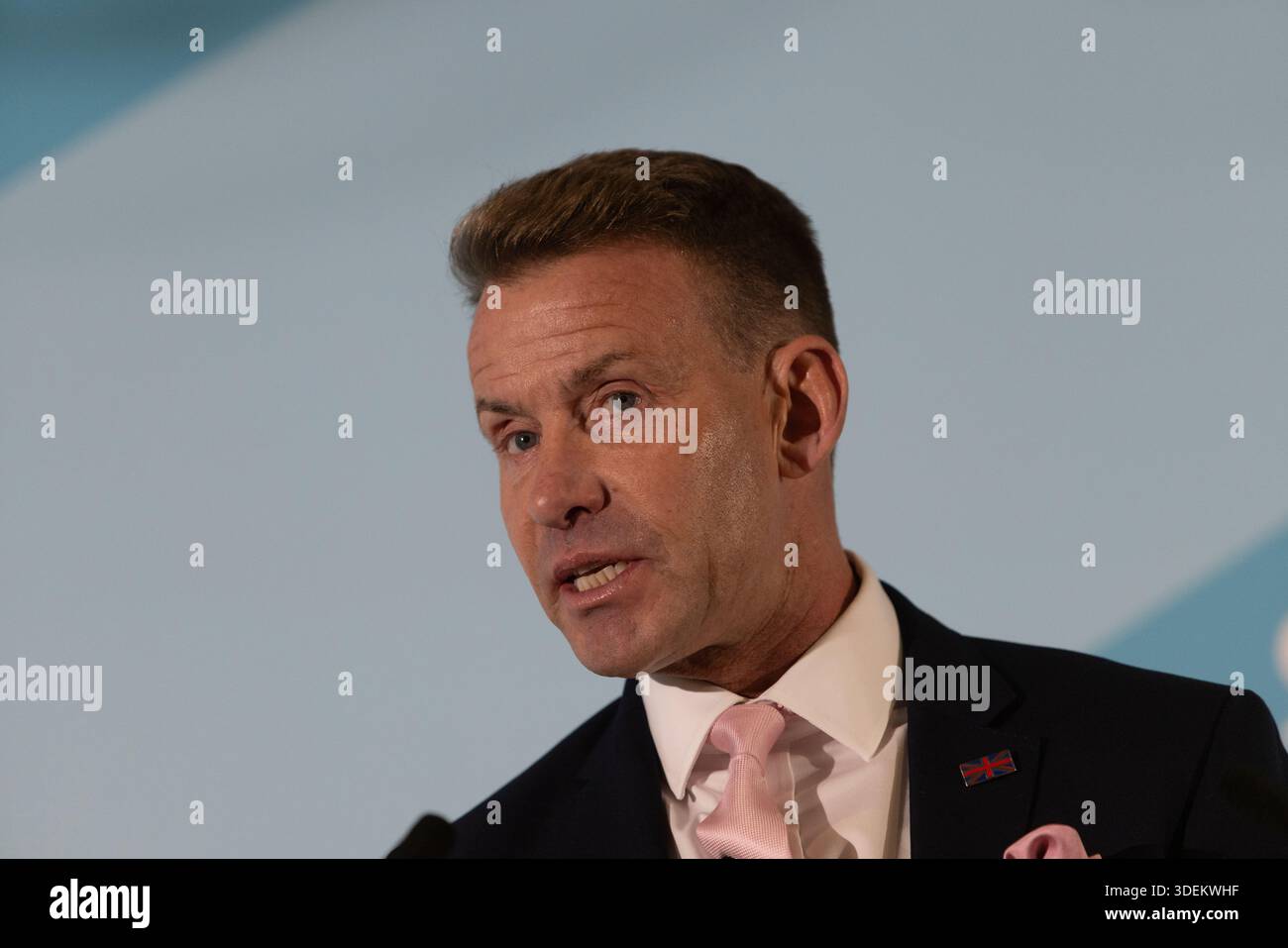 Dr. David Bull, Reform UK party Chairman, speaking at a Reform UK rally ...