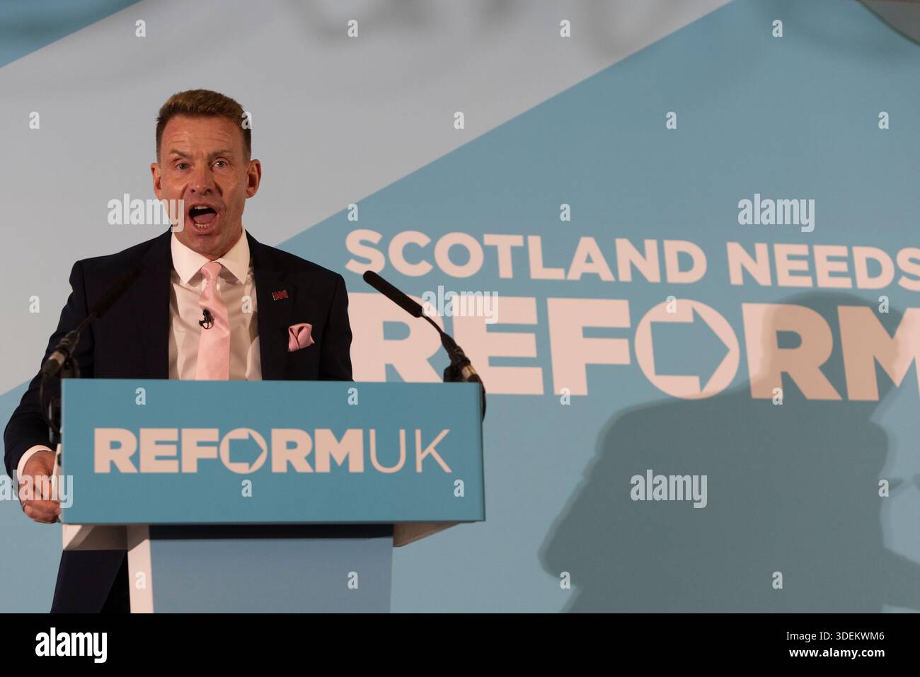 Dr. David Bull, Reform UK party Chairman, speaking at a Reform UK rally ...