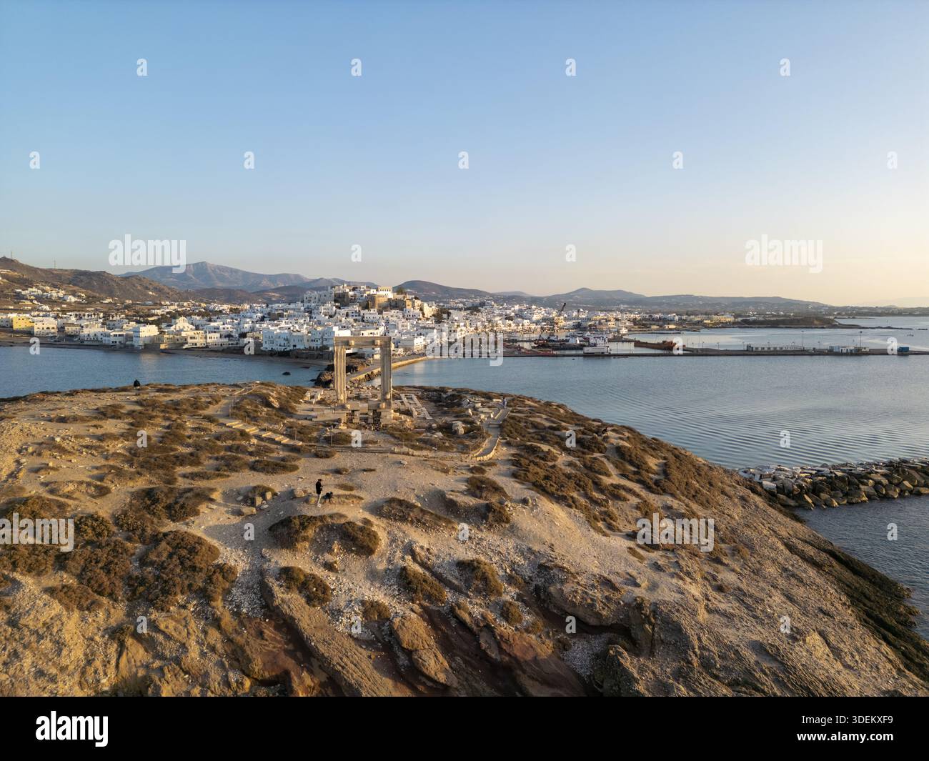 Aerial view of the ancient Portara ruins standing proudly against the ...