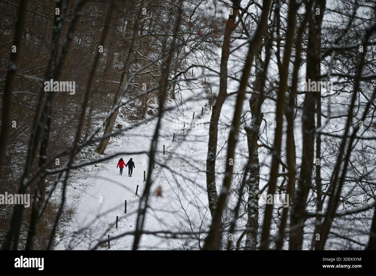 08 January 2026, Baden-Württemberg, Bad Urach: People walk along a ...