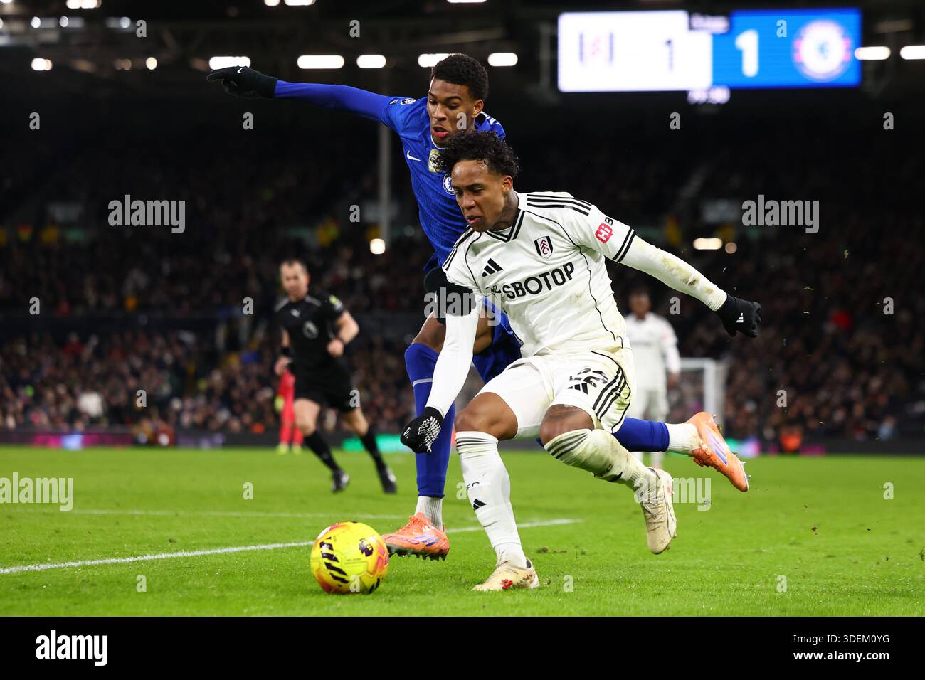 London, England, 7th January 2026. Josh Acheampong of Chelsea and Kevin ...