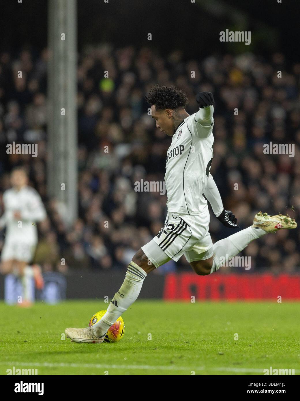 Kevin of Fulham has a strike towards goal during the Premier League ...