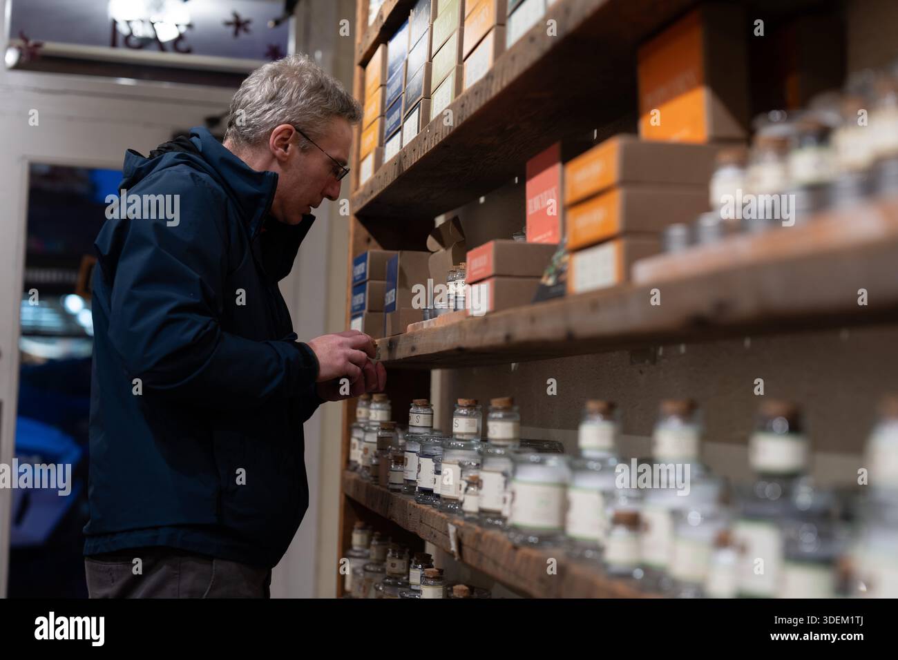A man looks at salts for sale while shopping for a present at The ...