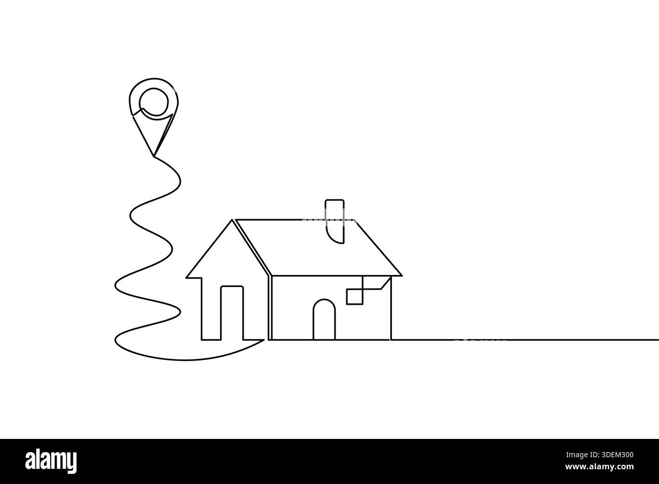 House with location pin in continuous one line drawing style for real ...