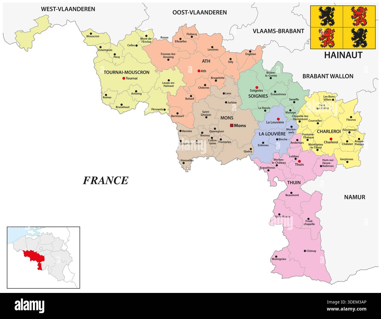 Administrative map of the Belgian province of Hainaut Stock Photo - Alamy