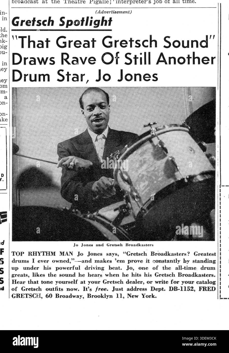 An ad from a 1952 music magazine featuring legendary jazz drummer Jo ...
