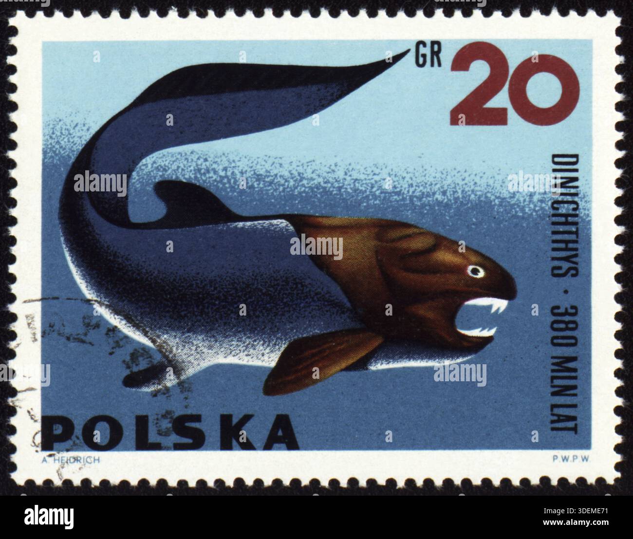 POLAND - CIRCA 1966: stamp printed in Poland shows a prehistoric fish ...