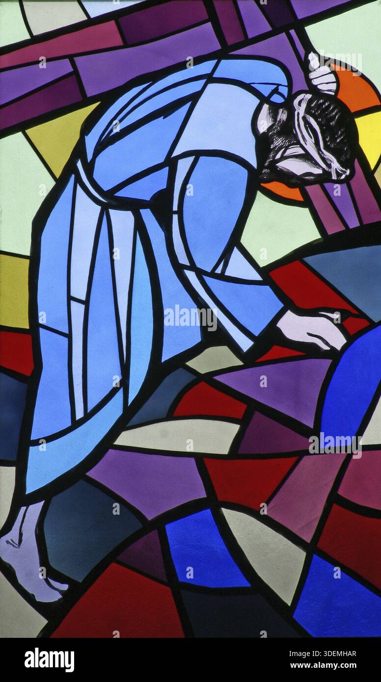 7th Stations of the Cross, Jesus falls the second time Stock Photo - Alamy