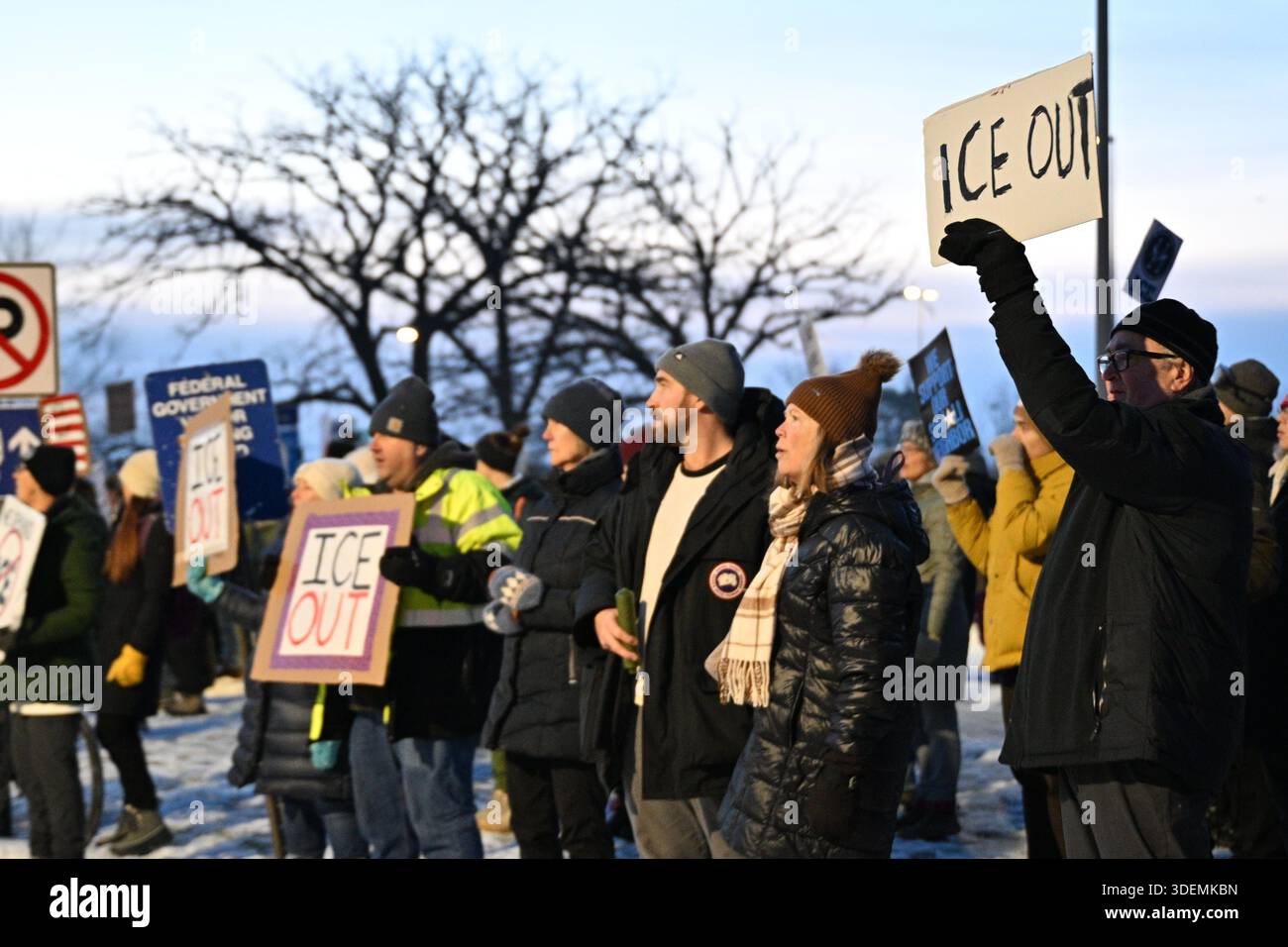 Protesters gather outside the Bishop Henry Whipple Federal Building ...