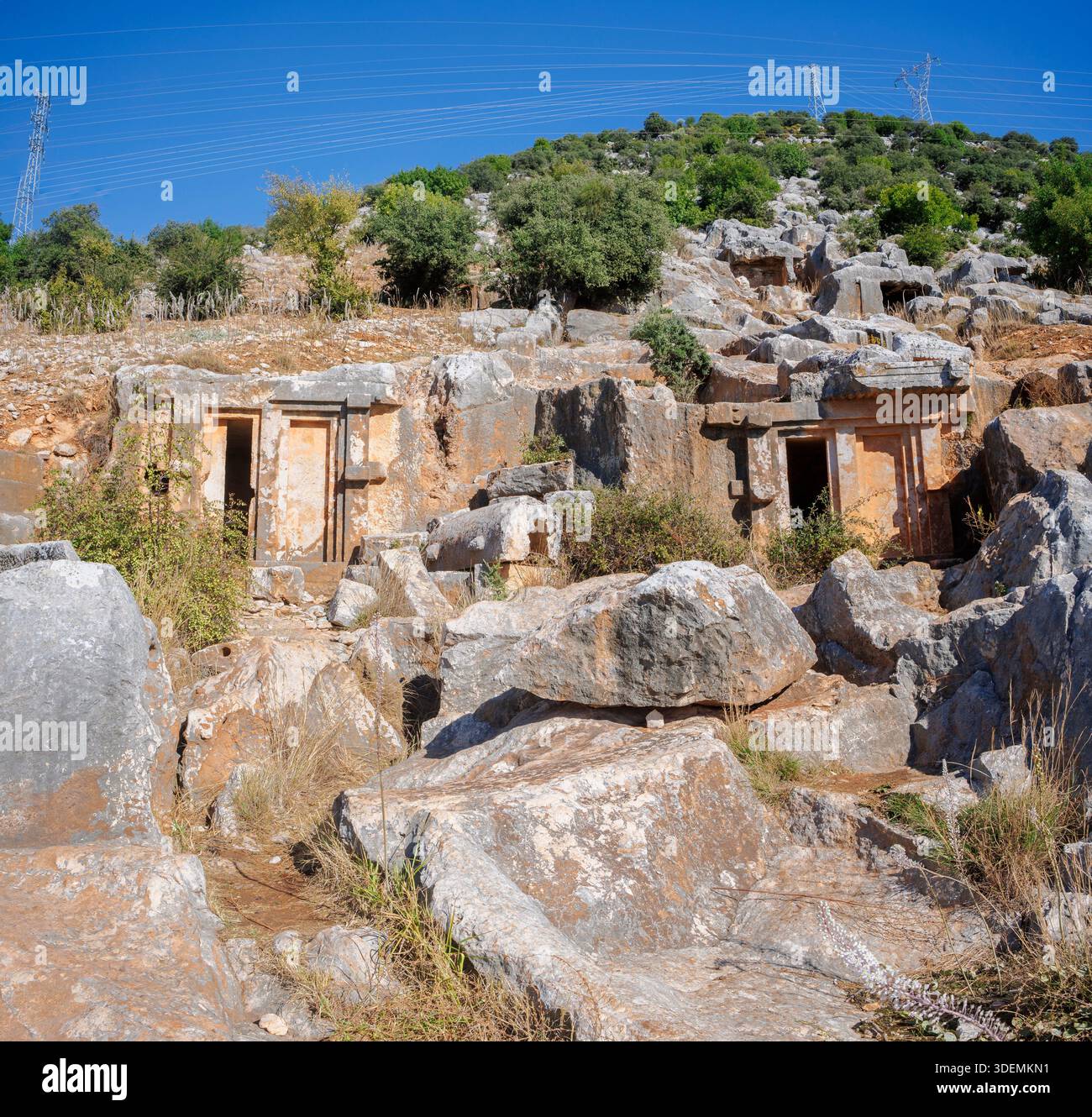 The Lycian rock tombs of Demre (Myra) are ancient rock-cut tombs dating ...