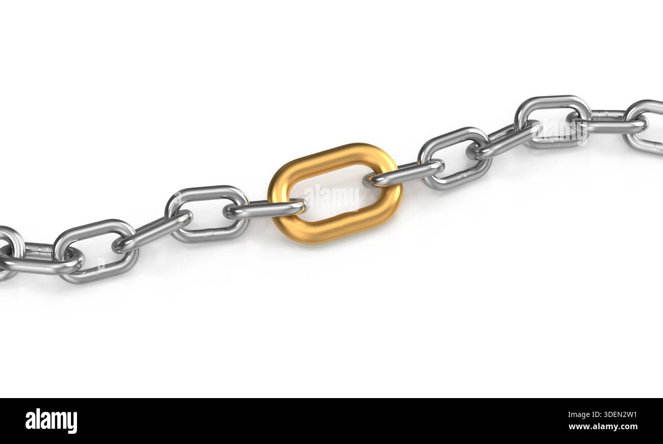 Chain with golden link representing connection and uniqueness Stock ...