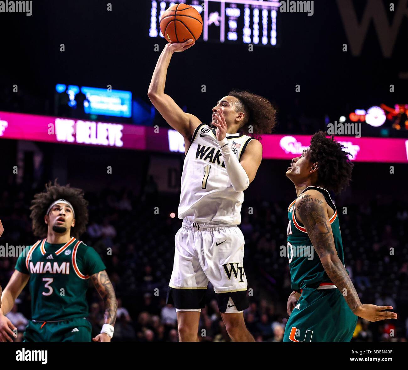 January 7, 2026: Wake Forest guard Nate Calmese (1) takes a floater ...