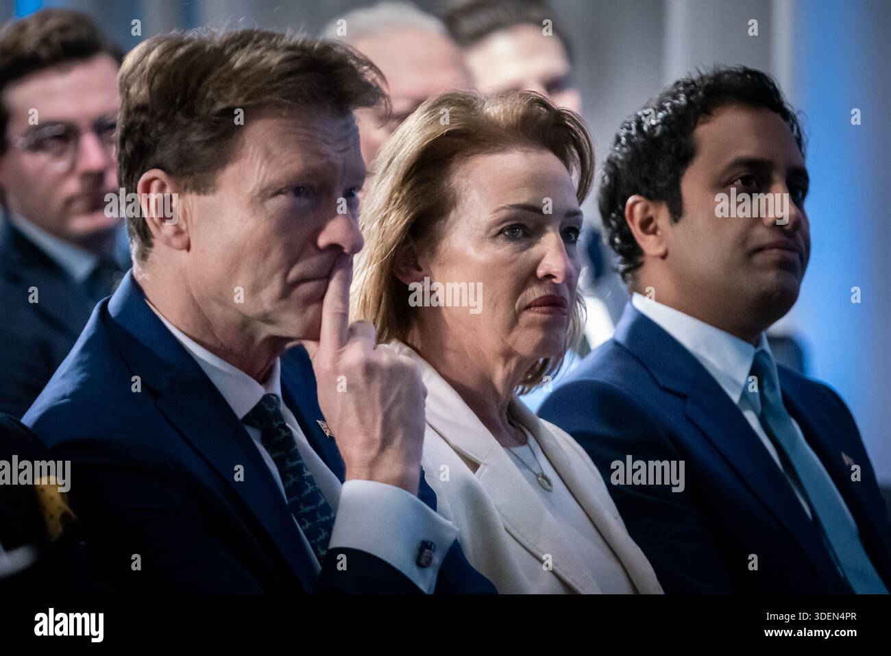 London, UK. 7th January 2026. (L-R) Richard Tice, Sarah Pochin and Zia ...