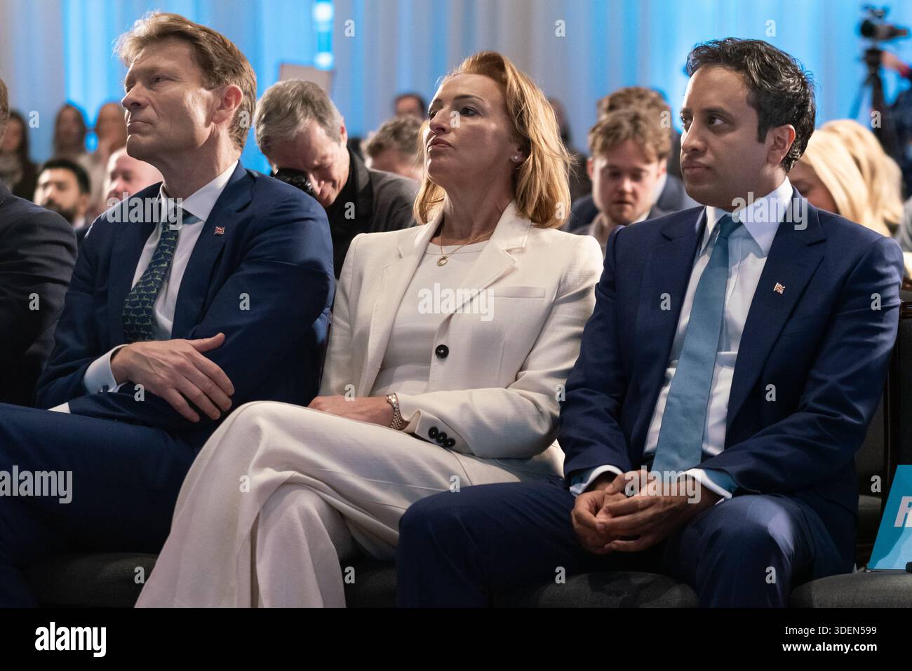London, UK. 7th January 2026. (L-R) Richard Tice, Sarah Pochin and Zia ...