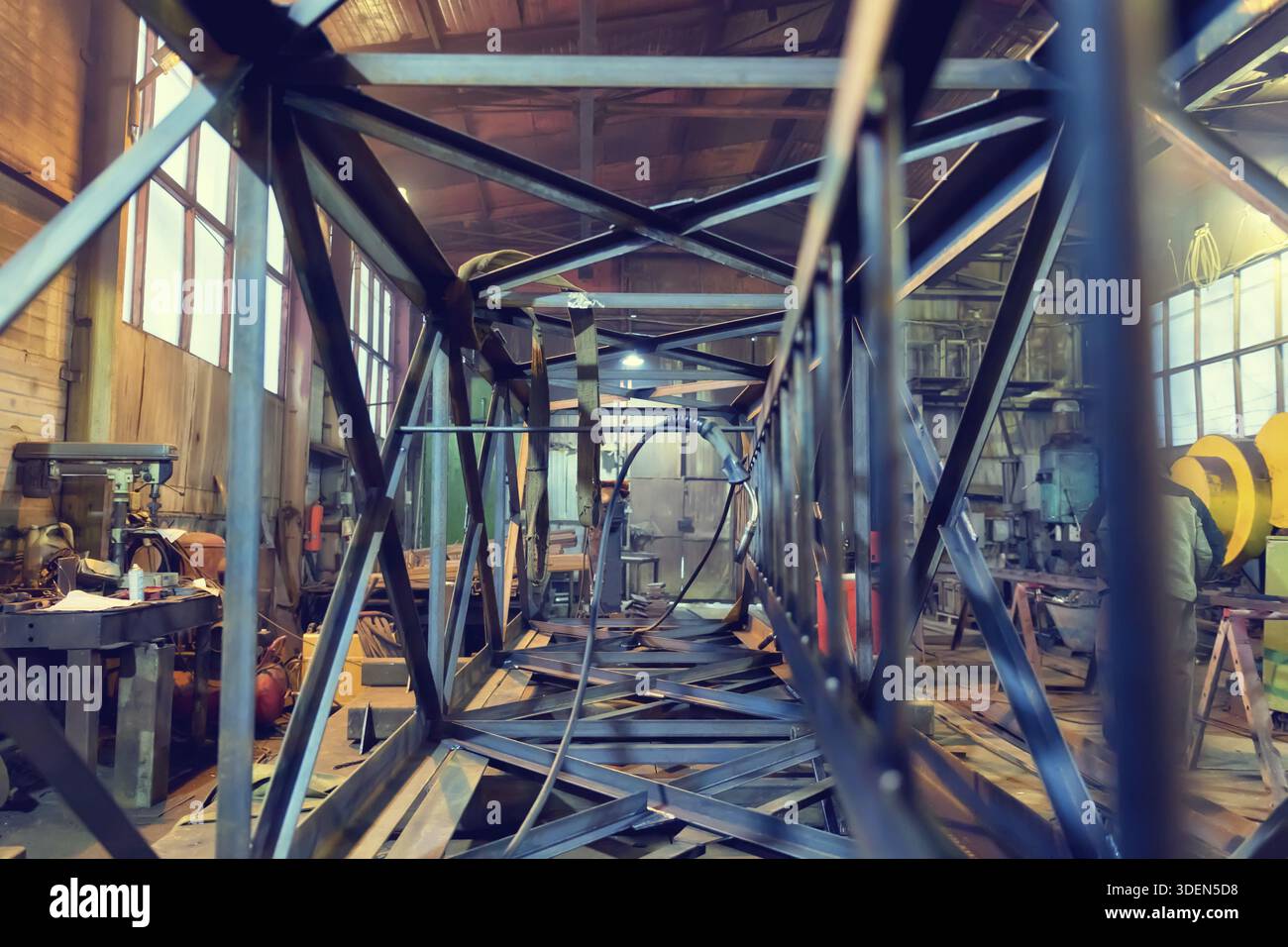 The old Assembly plant of metal structures during the production of the ...