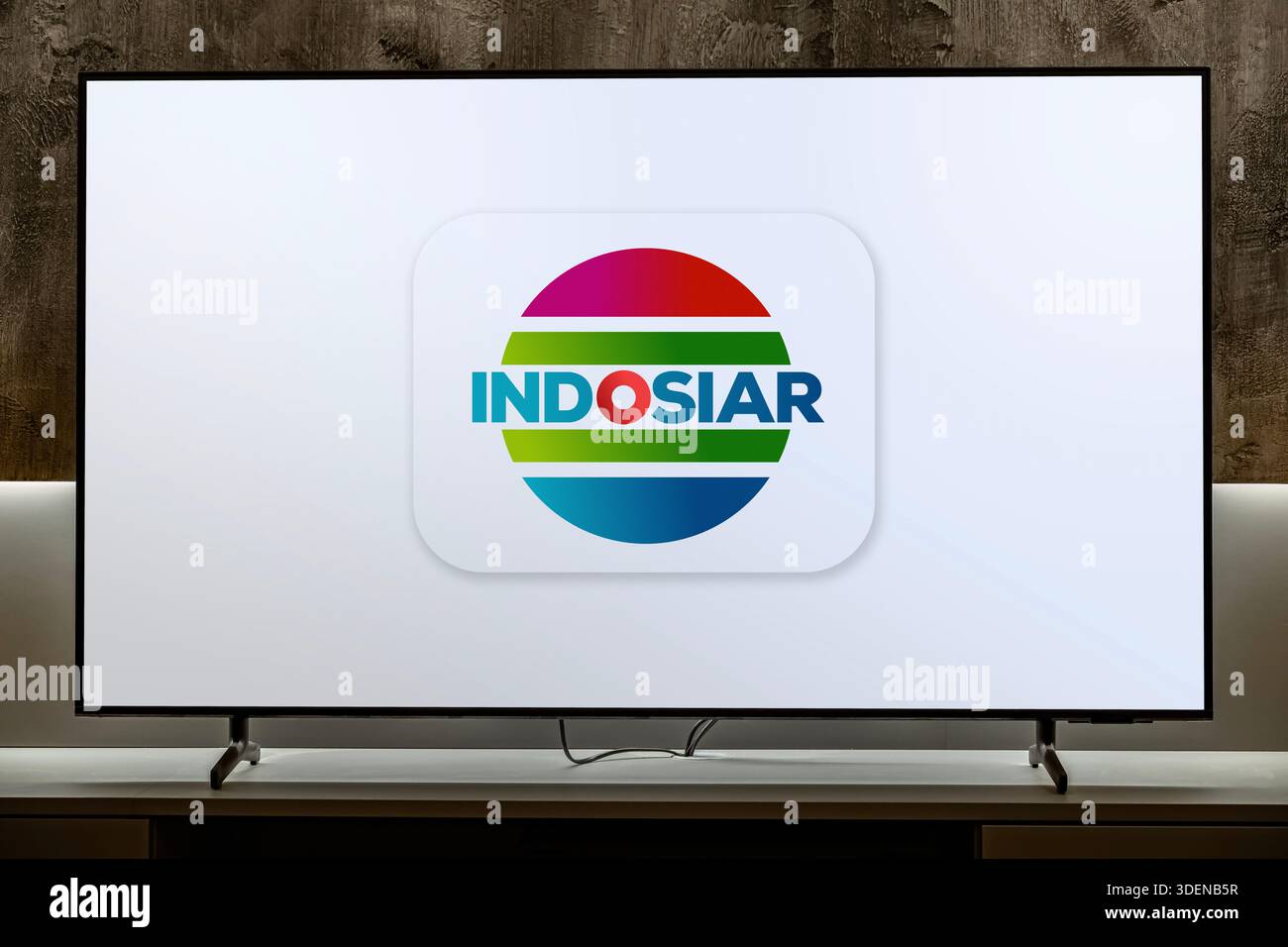 POZNAN, POL - NOV 25, 2025: Flat-screen TV set displaying logo of ...