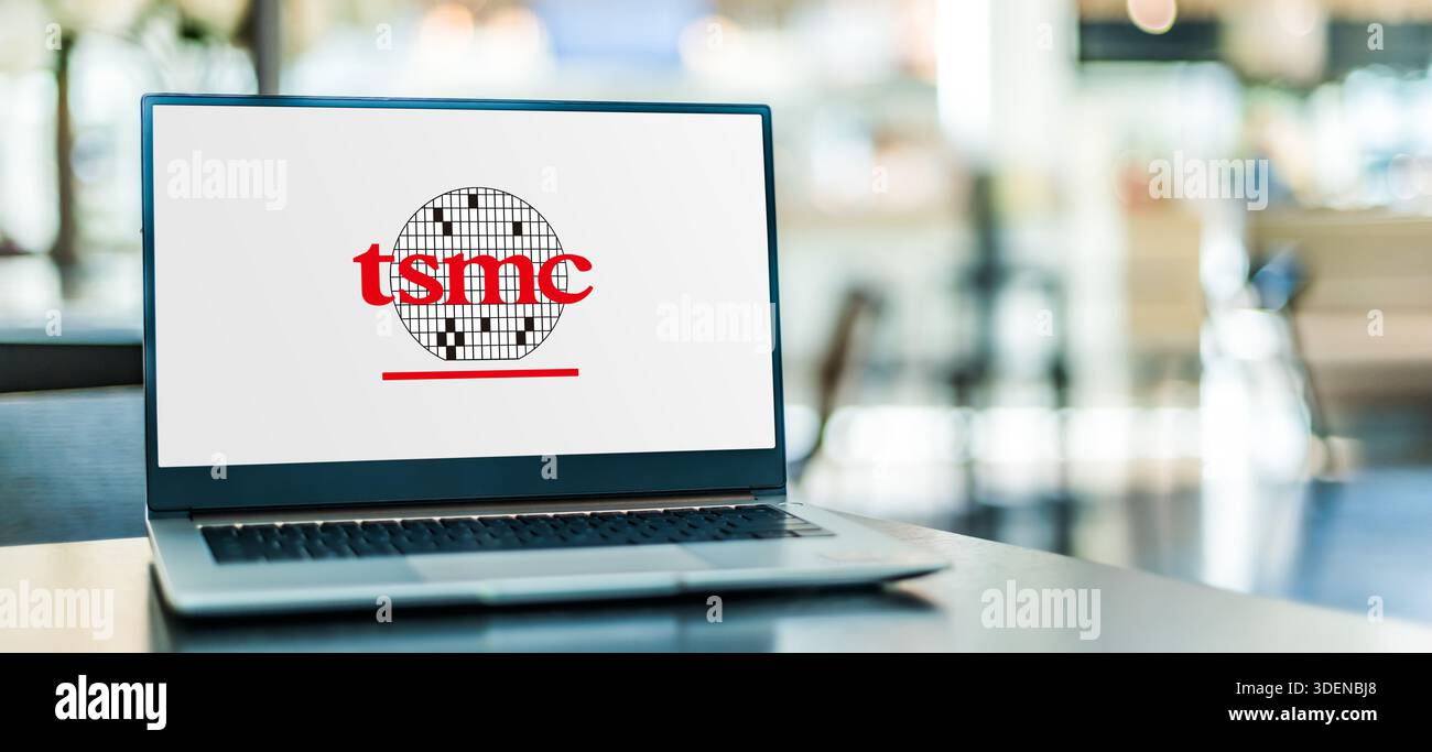 POZNAN, POL - NOV 25, 2025: Laptop computer displaying logo of TSMC ...