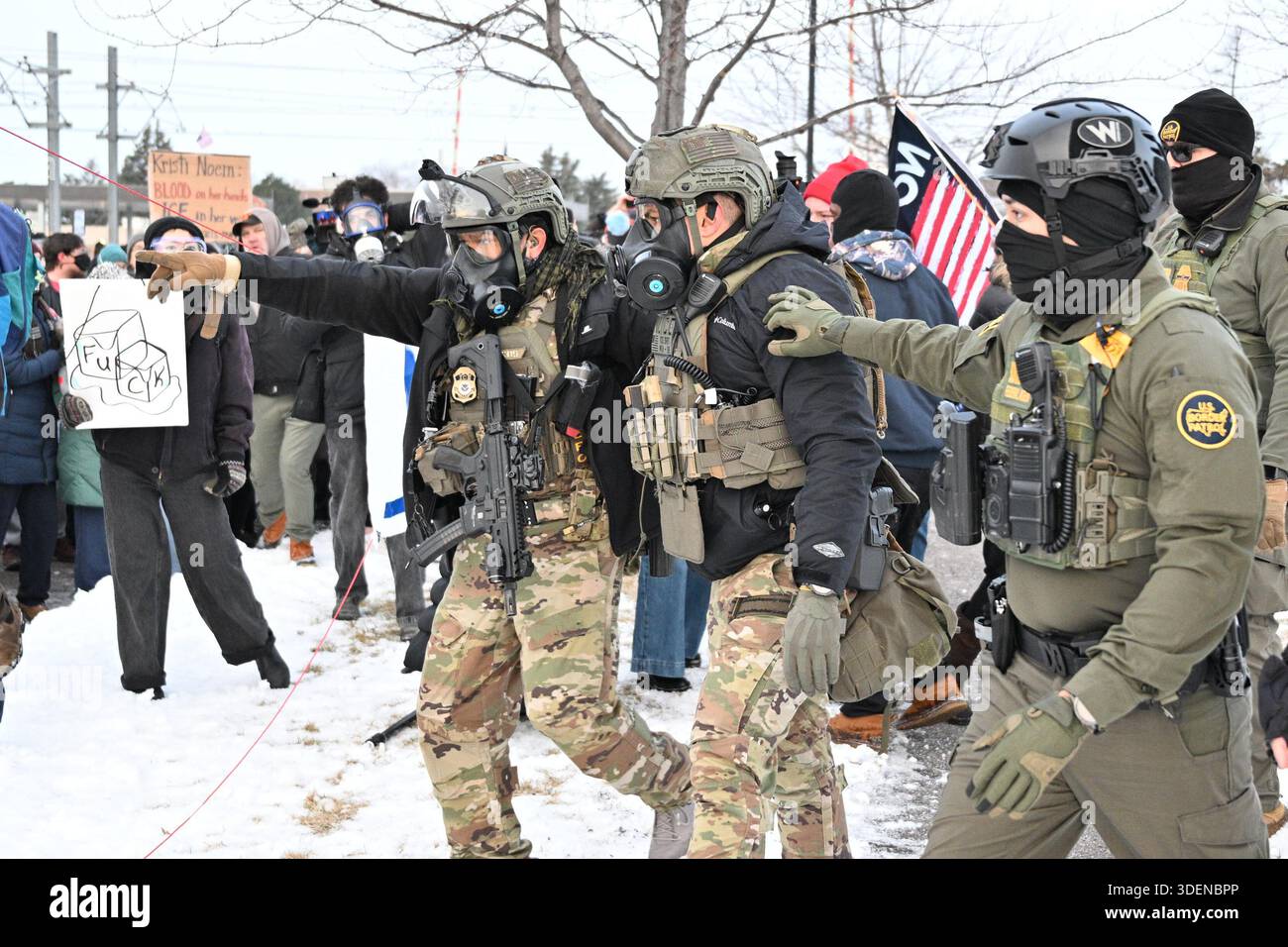 Law enforcement confront protesters outside the Bishop Henry Whipple ...