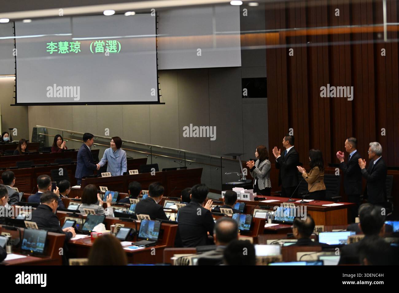 Starry Lee Wai-king gestures after winning the Legislative Council ...