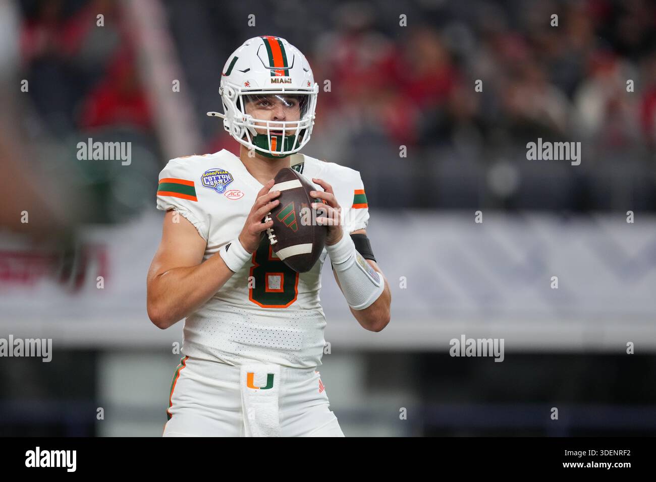 Miami quarterback Emory Williams works out prior to the Cotton Bowl ...