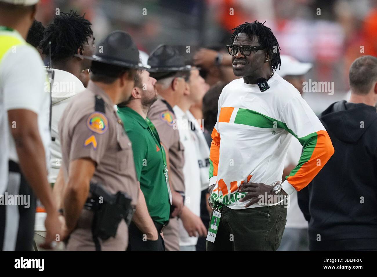 Former NFL football wide receiver Michael Irvin looks on from the ...