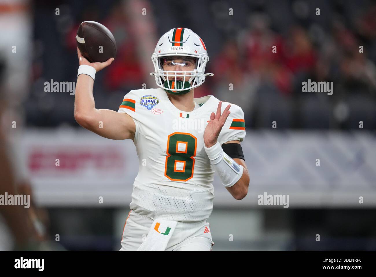 Miami quarterback Emory Williams works out prior to the Cotton Bowl ...