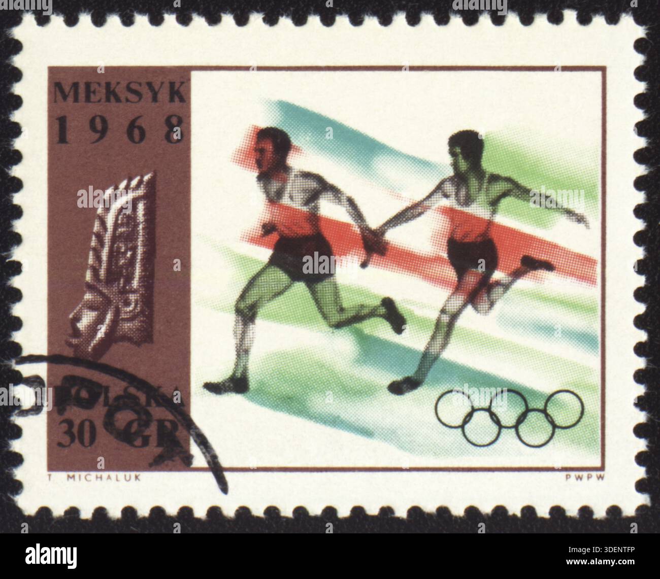 POLAND - CIRCA 1968: A post stamp printed in Poland shows relay race ...