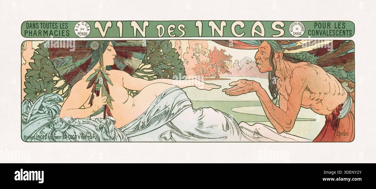 Color lithograph poster by Alphonse Mucha to advertise the Vin des ...