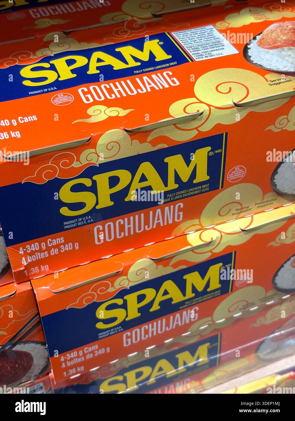 Spam Gochujang fully cooked luncheon meat. Canned meat, processed food ...