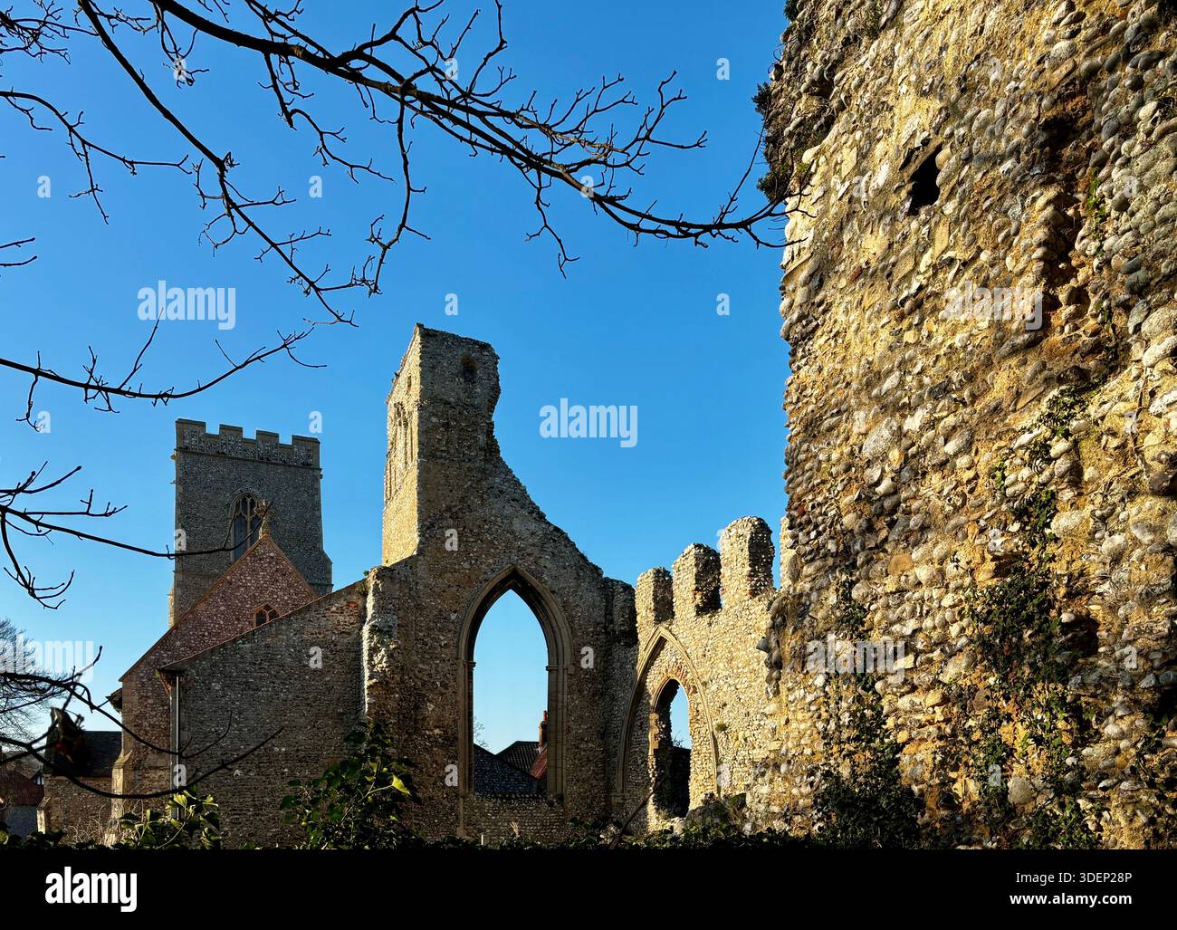 The Saxon Tower at Weybourne Priory Stock Photo - Alamy