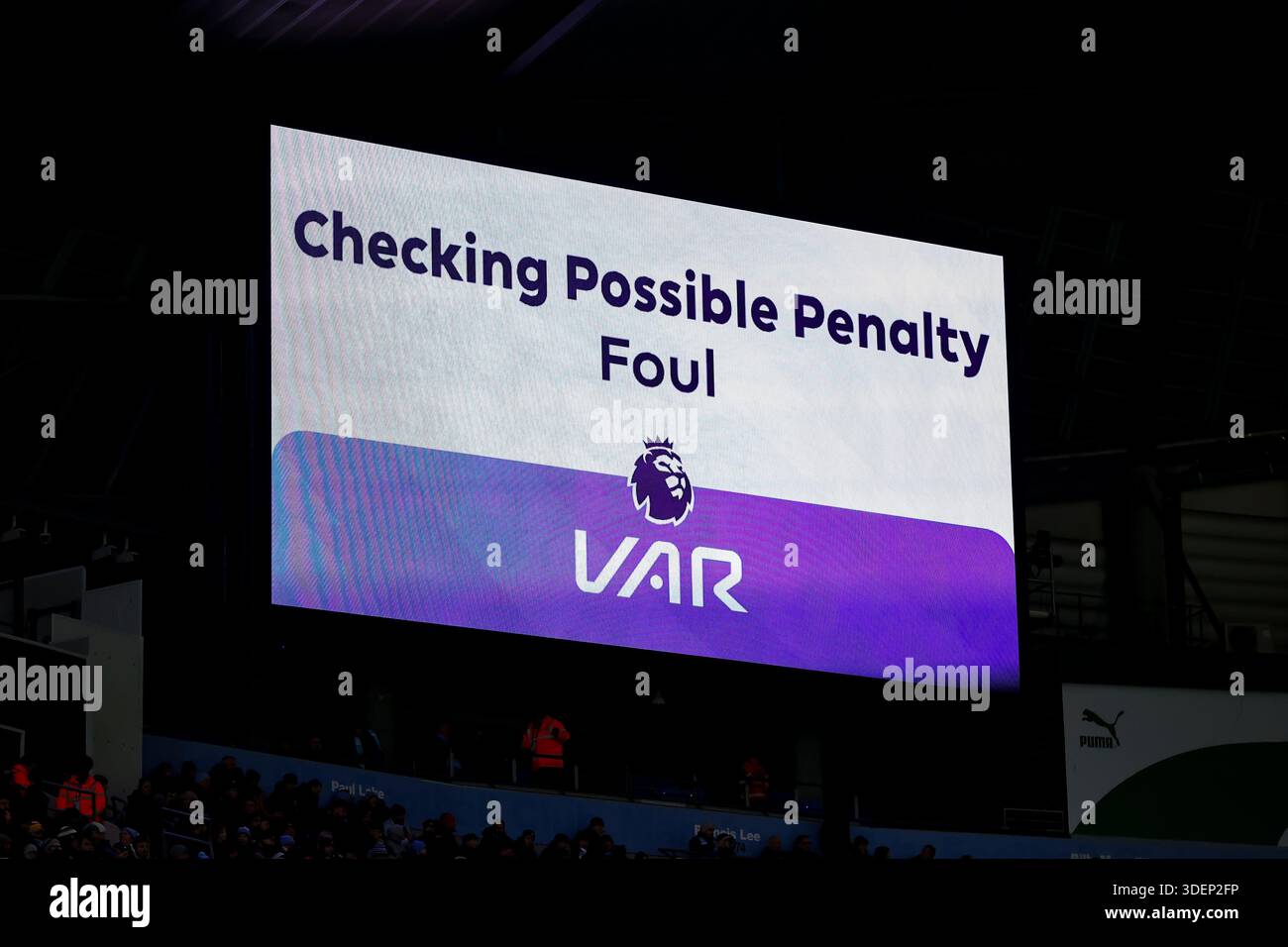 VAR checks for a potential Manchester City penalty during the ...