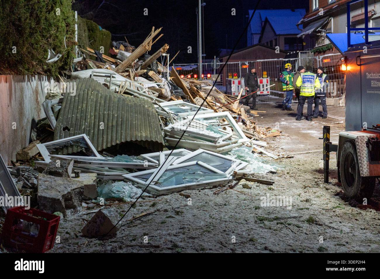 08 January 2026, Baden-Württemberg, Albstadt: Rubble lying in a heap in ...