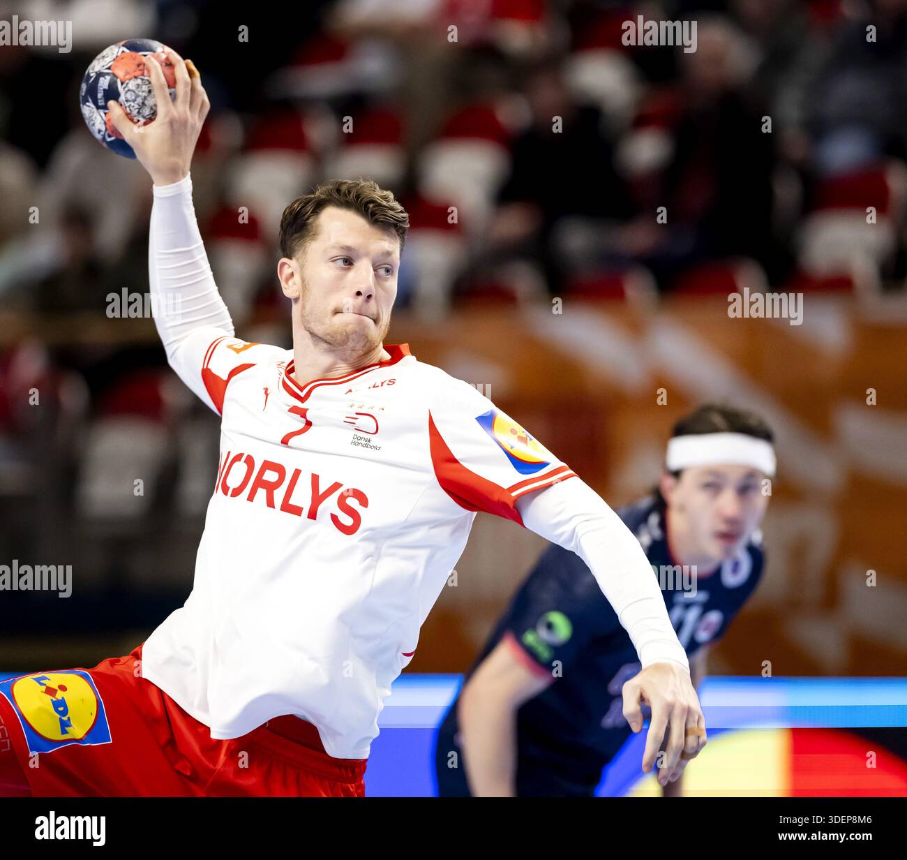 ALMERE - Denmark's Emil Jacobsen in action against Norway during the ...