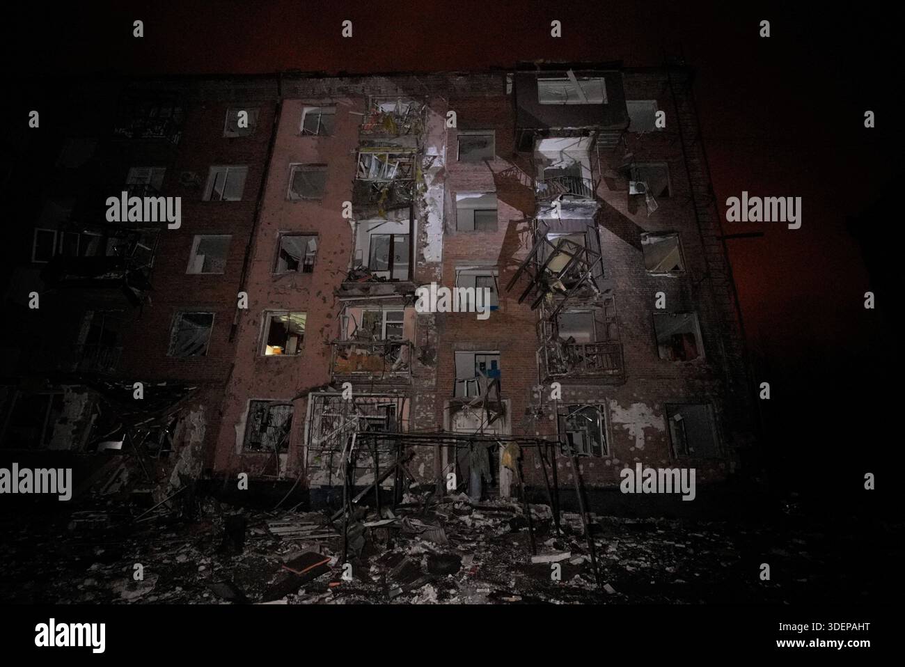 A view of a residential building damaged by a Russian strike in Kryvyi ...