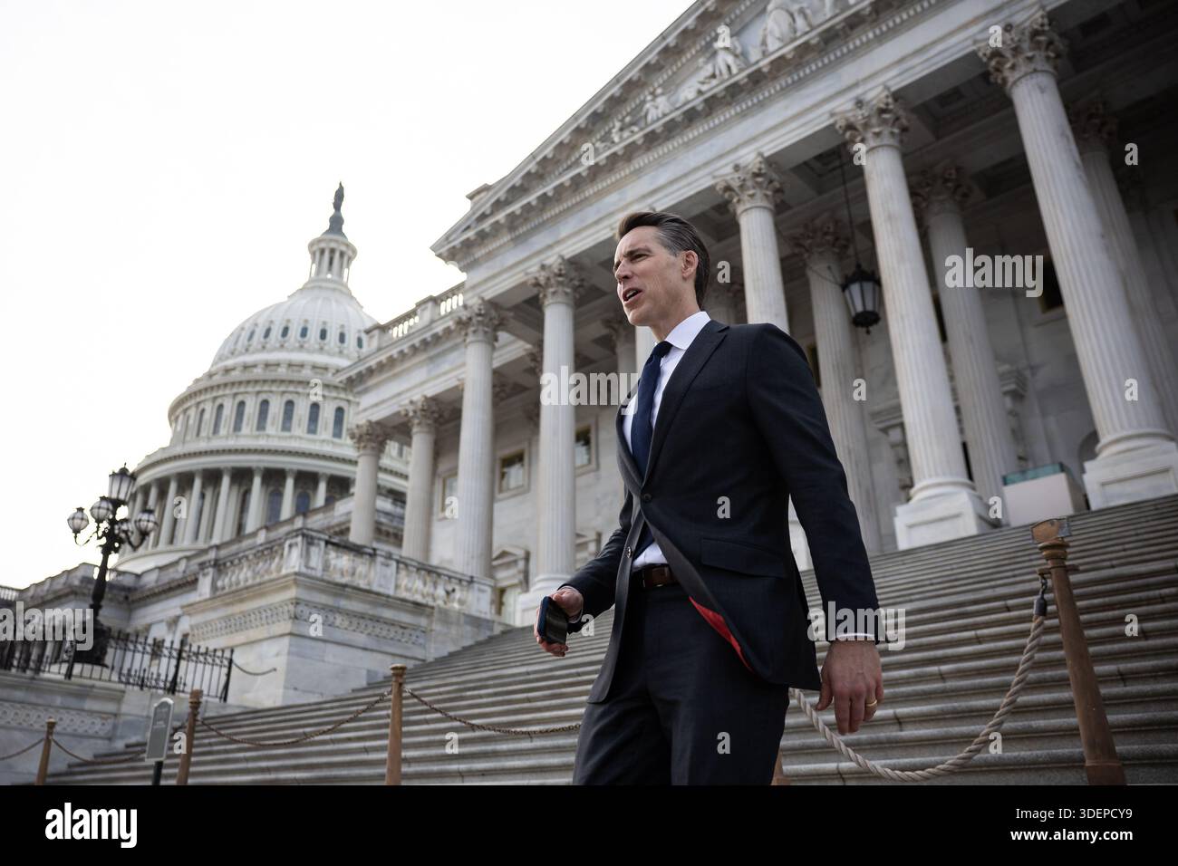 Sen. Josh Hawley (R-Mo.) departs a vote at the U.S. Capitol Jan. 8 ...