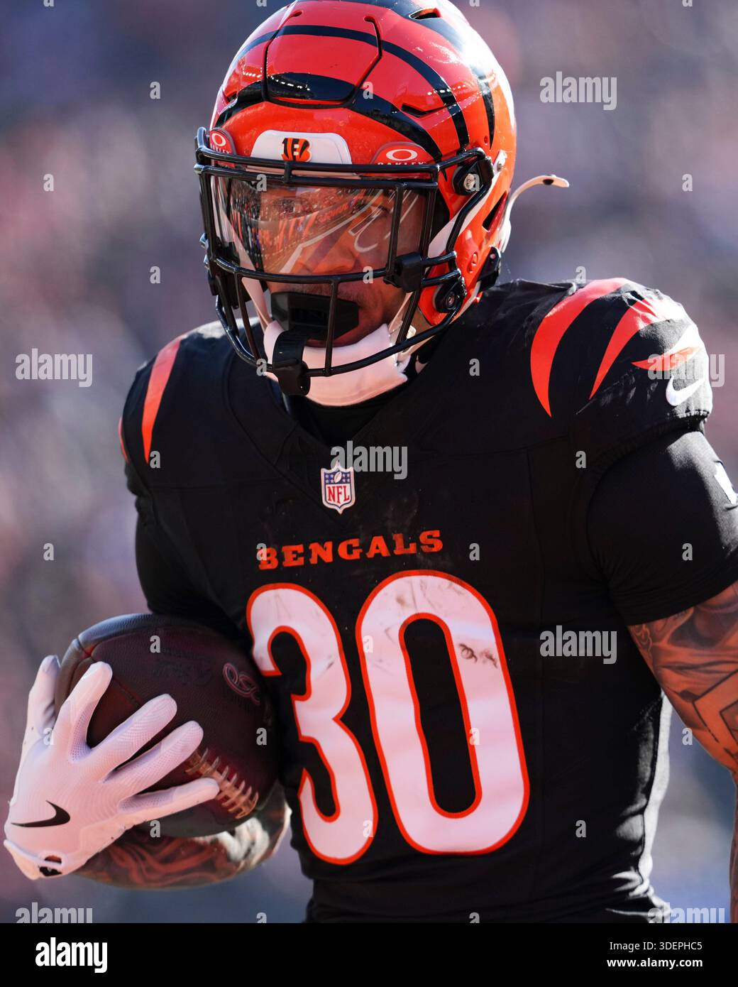 Cincinnati Bengals running back Chase Brown (30) scores during an NFL ...
