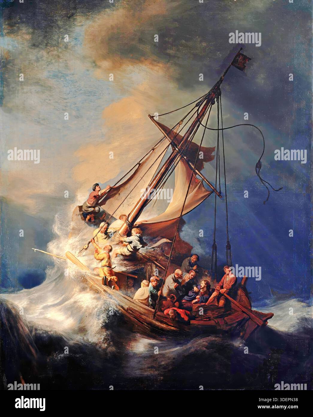 Rembrandt's Christ calming storm Sea of Galilee disciples, 1633 Stock ...