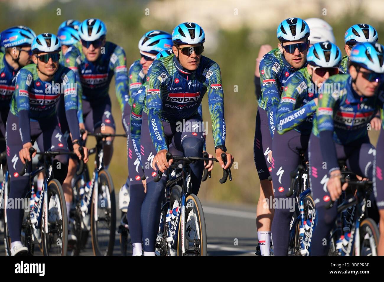Soudal Quick-Step riders pictured during a training ride of the Soudal ...