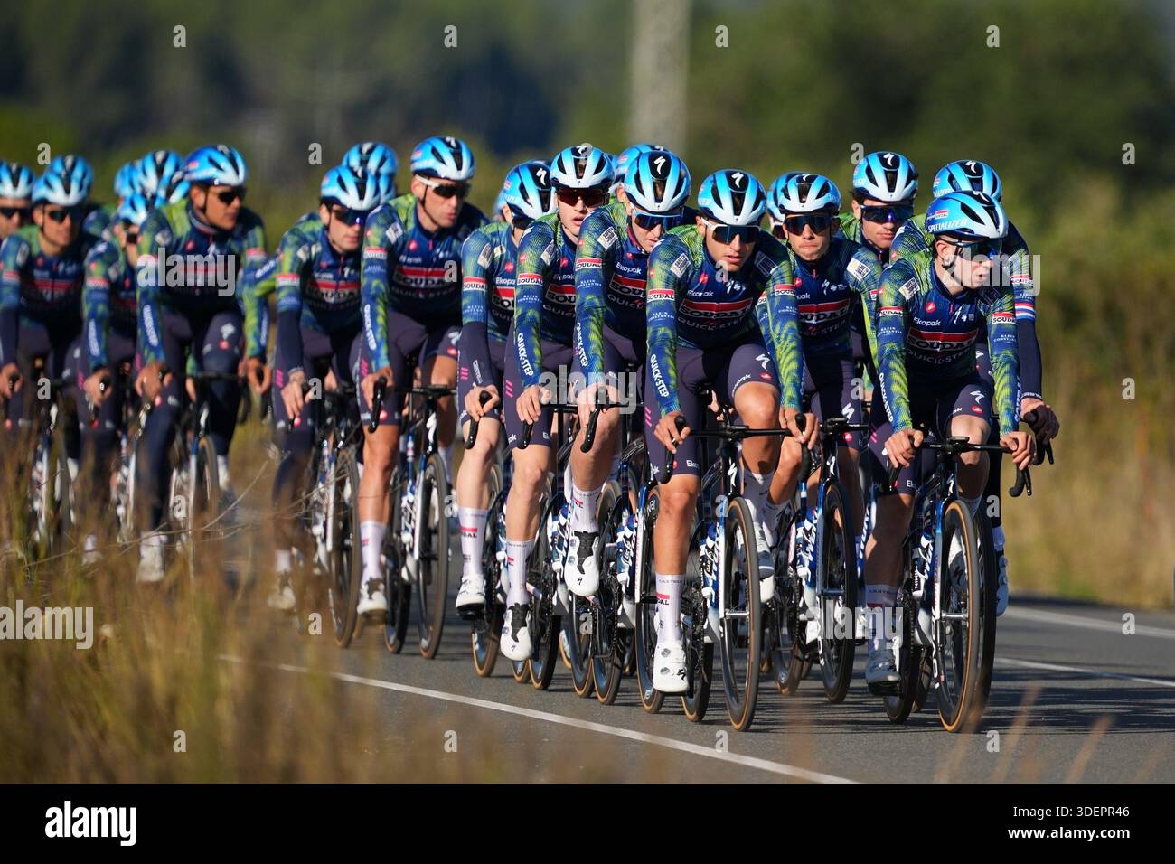 Calpe, Spain. 08th Jan, 2026. Soudal Quick-Step riders pictured during ...